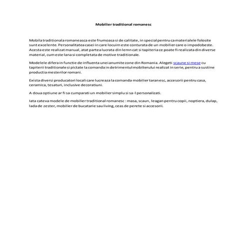 Mobilier traditional romanesc | DOCX