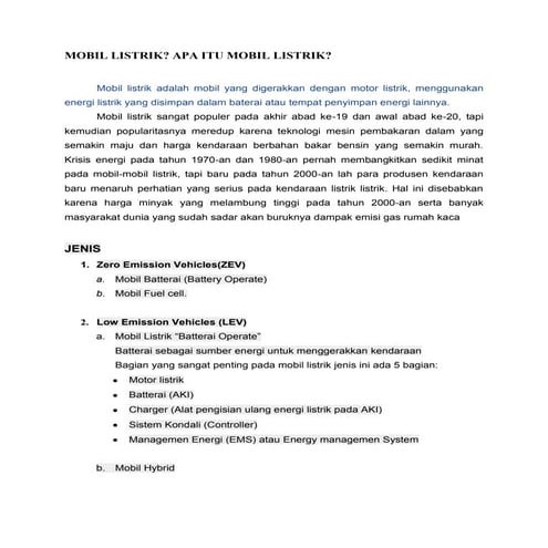 Mobil listrik - Fisika | DOCX