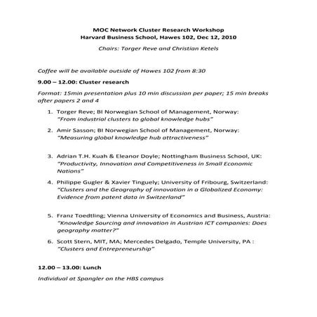 Program for the MOC Workshop on Sunday December 12. 2010 | PDF