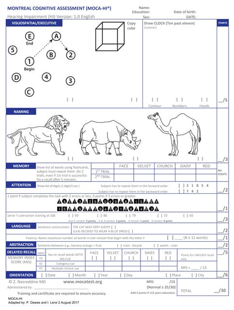 MoCA Dementia Screening Tool | PDF