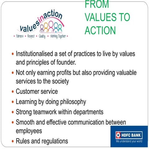 HDFC BANK : FROM VALUES TO ACTION | PPTX