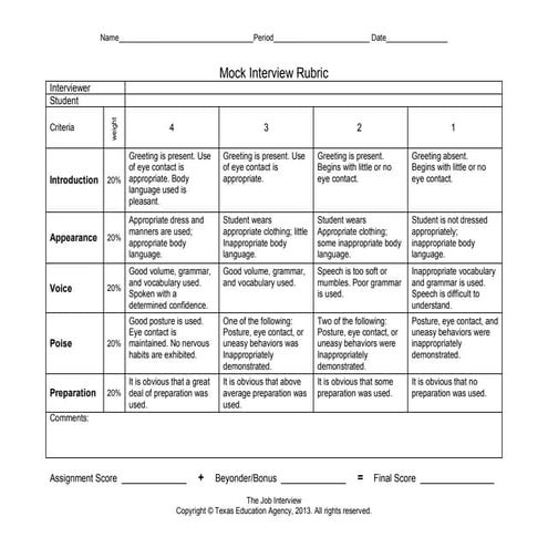 Mock-Interview-Rubric for work immersion | PDF