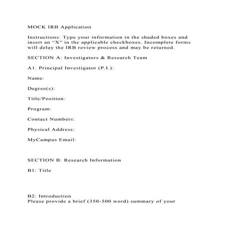 MOCK IRB Application Instructions Type your information in the .docx