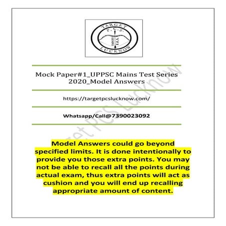 Mock Paper#1 Model Answer Sample - UPPSC/UPPCS Mains Test Series | PDF