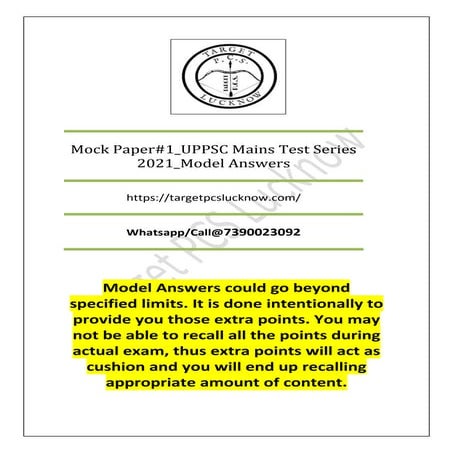 Mock paper#1 Model Answer - UPPSC/UPPCS Mains Test Series 2021 | PDF