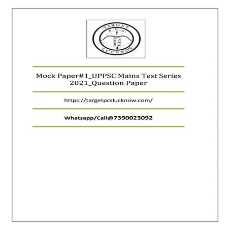 Mock paper#1 Question Paper - UPPCS / UPPSC Mains Test Series 2021 | PDF