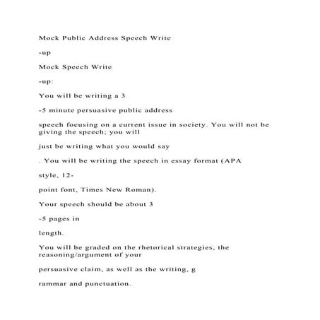 Mock Public Address Speech Write-up Mock Speech Write-up.docx | Resume Writing and Advice | Job ...