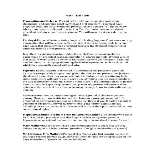 Mock trial roles | DOCX