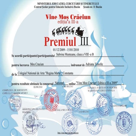 Diploma Premiul III, Sabrina Munteanu | PDF