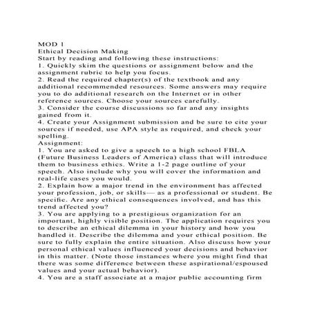 MOD 1Ethical Decision MakingStart by reading and following the.docx