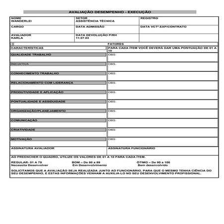 Modelo avaliação desempenho | PDF