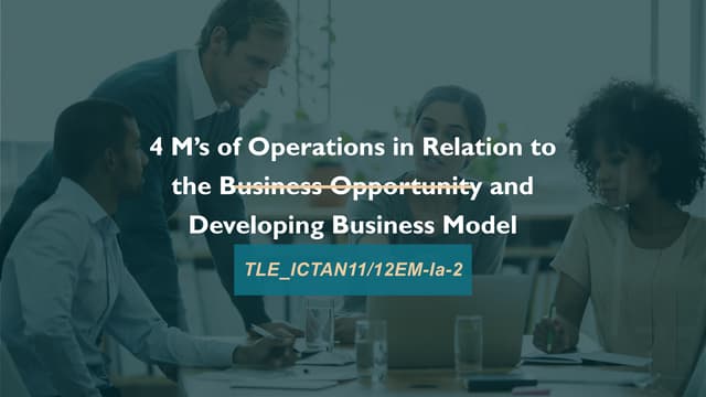 Entrepreneurship - Lesson 6 - 4M's of Operation in Business Opportunity ...