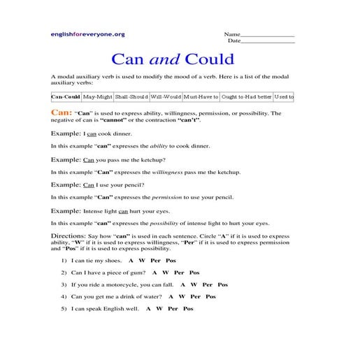 Modal auxiliaryverbs can and could | PDF
