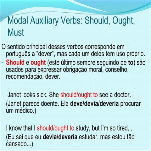 Modal auxiliary verbs should, ought, must | PPT