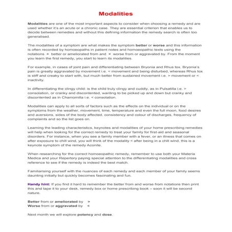 Understanding Homoeopathy - Modalities | PDF