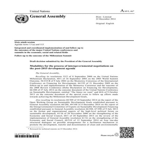 Modalities for the process of intergovernmental negotiations on the ...