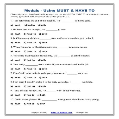 Modals%20 using%20 must%20&%20have%20to%20quiz | PDF