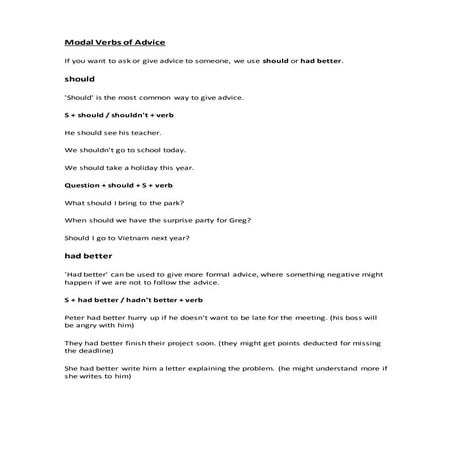 Modal verbs of advice | DOC