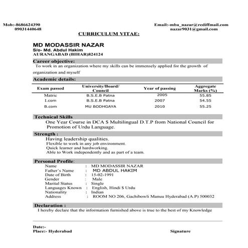 Jakir khan CV | DOC