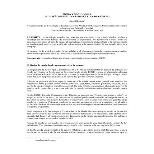 MODA Y SOCIOLOGÍA EL DISEÑO DESDE UNA PERSPECTIVA DE GÉNERO | PDF