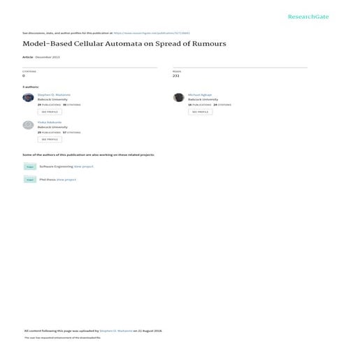 Model Based Cellularautomataonspreadofrumours Pdf