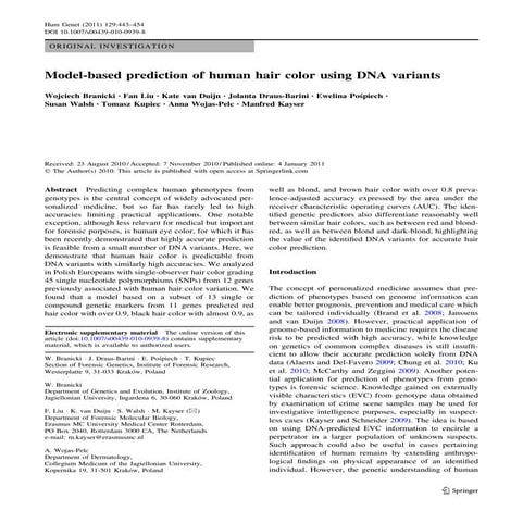 Model based prediction of human hair color using DNA variants | PDF