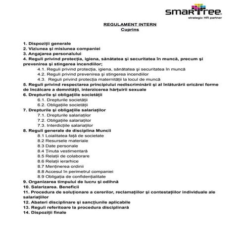 Model cuprins regulament intern | PDF