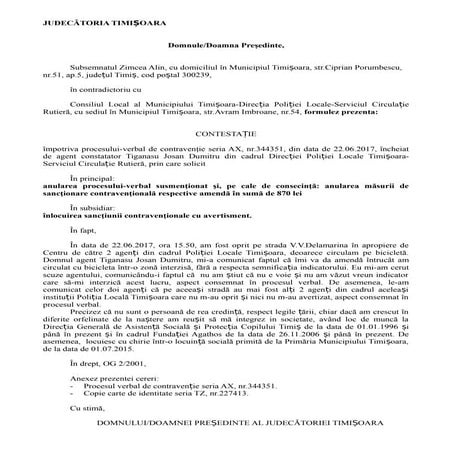Model de-contestatie-proces-verbal-pentru-amenzi | DOC