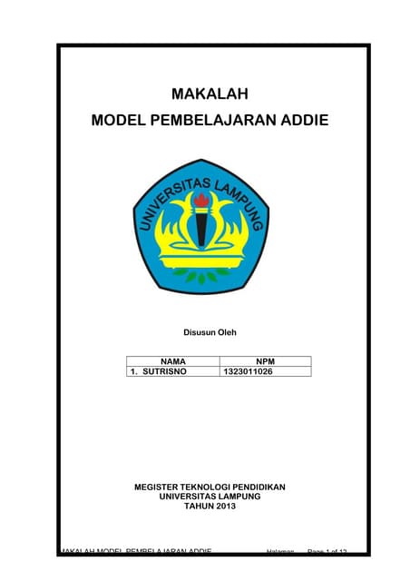 Model desain pembelajaran ADDIE | DOC