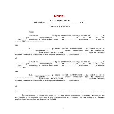 Model act constitutiv onrc pentru srl (1) | DOC