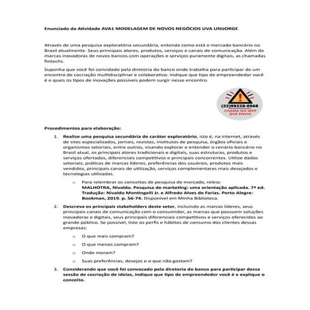 Modelagem De Novos Negócios 2025 Ava1 Uva Unijorge Pdf