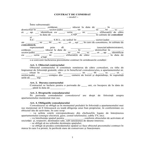 Model contract de comodat locuinta laurentiu mihai | RTF