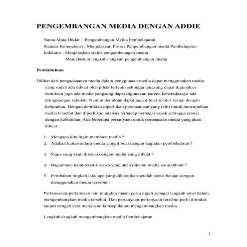 Model desain pembelajaran ADDIE | DOC