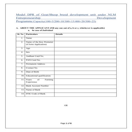 Model_DPR_Sheep_Goat National livestock mission | PDF