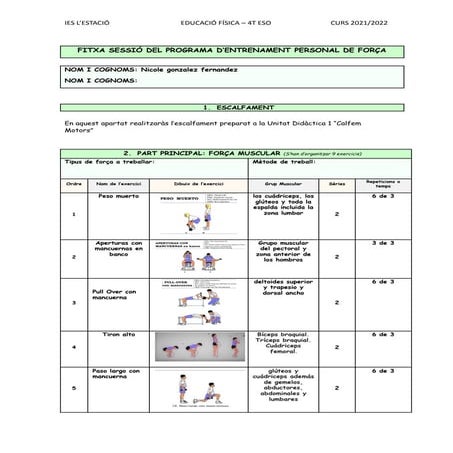 Model fitxa sessió de seguiment del programa de força (1) | PDF