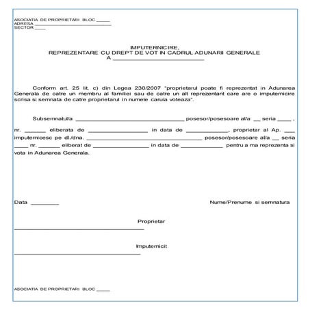 Model imputernicire vot_asociatie | PDF