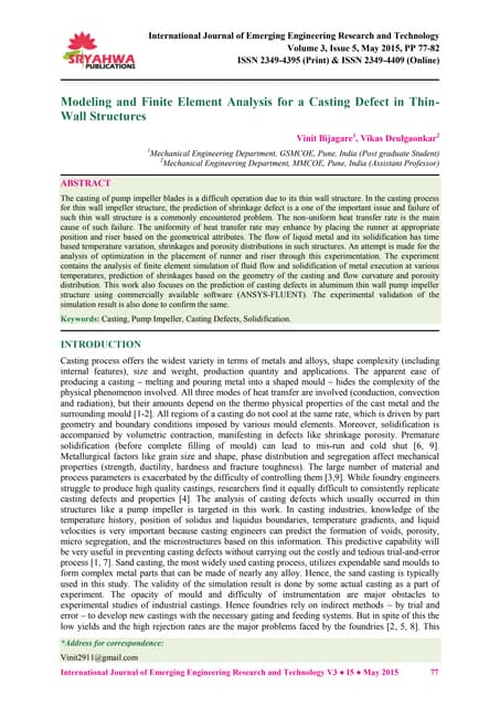 Modeling And Finite Element Analysis For A Casting Defect In Thin Wall Structures Ijeert 2015 Pdf