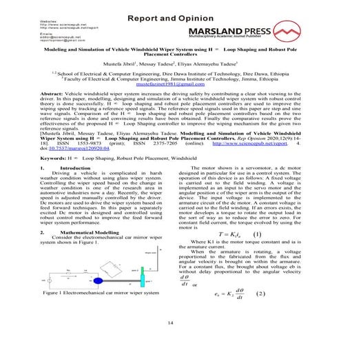 Modeling and simulation of vehicle windshield wiper system using h infinity loop shaping and ...