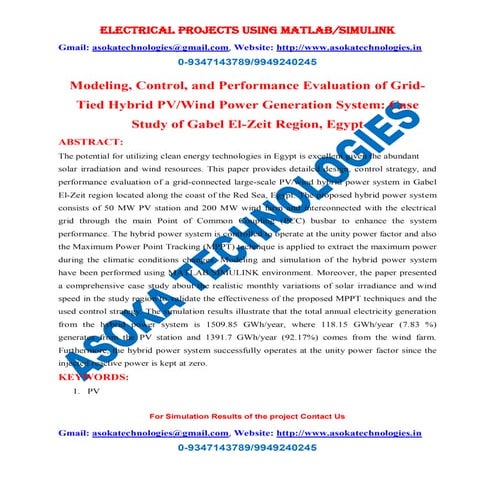 Modeling, Control, and Performance Evaluation of Grid-Tied Hybrid PV/Wind Power Generation ...