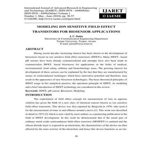 Modeling ion sensitive field effect transistors for biosensor applications | PDF | Chemistry ...