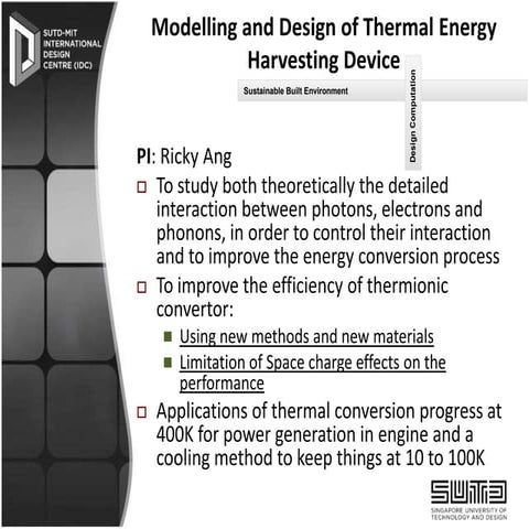 Modelling and design of thermal energy harvesting device | PPTX