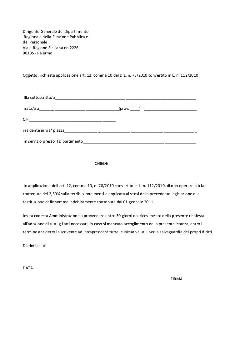 Modello diffida per il recupero della trattenuta previdenziale del