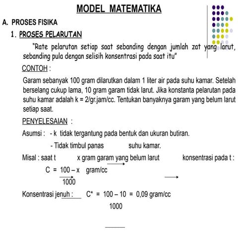 Model Matematika Untuk proses fisika pada tekkim | PPT