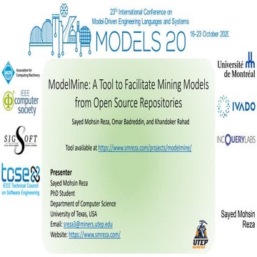 Modelmine A Tool To Facilitate Mining Models From Open Source Repositories Presentation Models