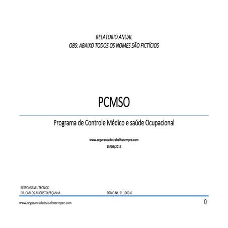 Relatório Analítico de PCMSO, modelo ano | DOCX