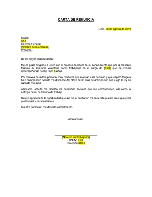 CARTA DE RENUNCIA | DOCX