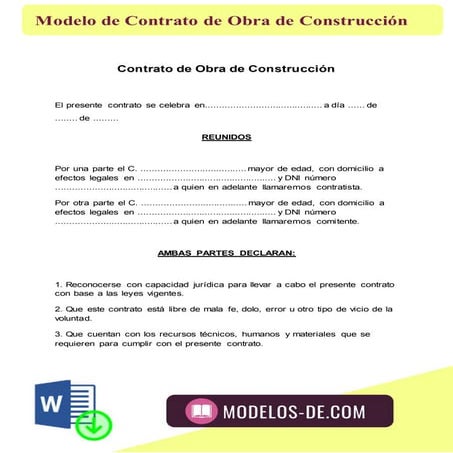 Modelo De Contrato Para Empresa Constructora