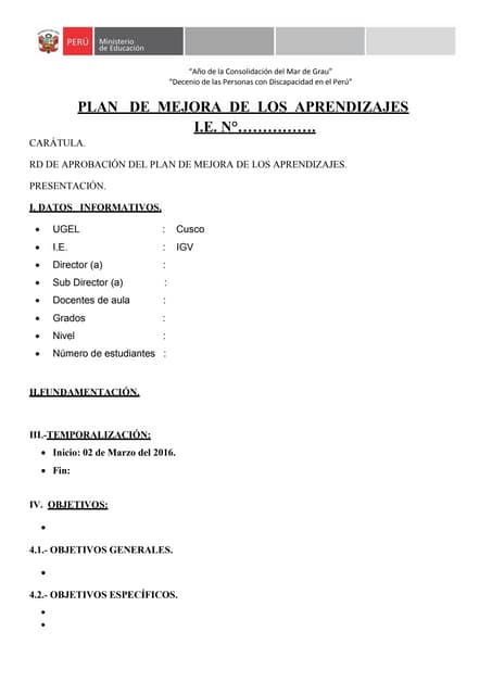 Modelo plan de mejora ed 2013 | PDF
