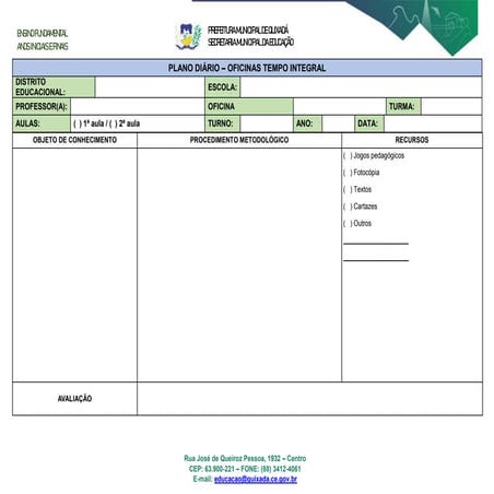 Modelo - Plano Diário - Anos Iniciais.docx
