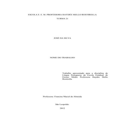 A capa de um trabalho escolar | DOCX